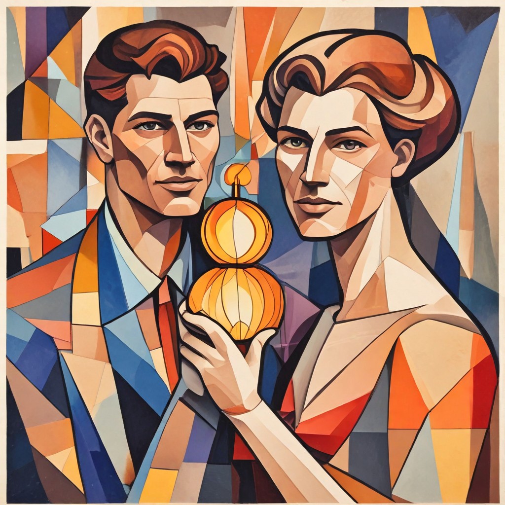 Convert Photo to Two Lovers Holding Lantern in Cubism Style (Free Online & AI-Powered)