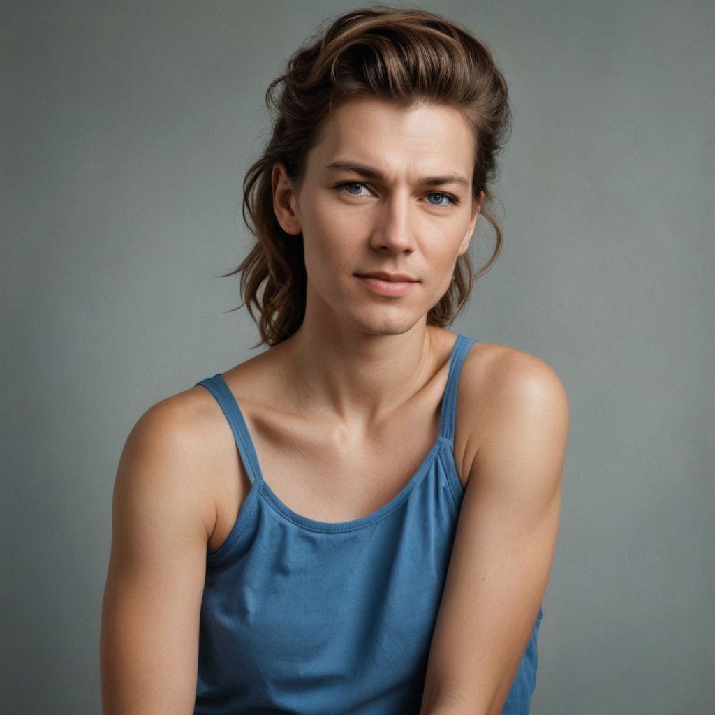 Convert Photo to Realistic Color Portrait of Woman in Blue Top Style ...