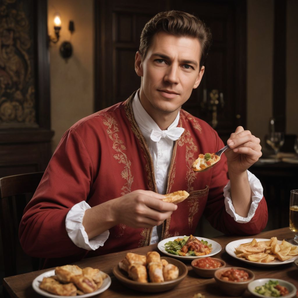 Convert Photo to Spanish man in traditional costume eating tapas Style ...