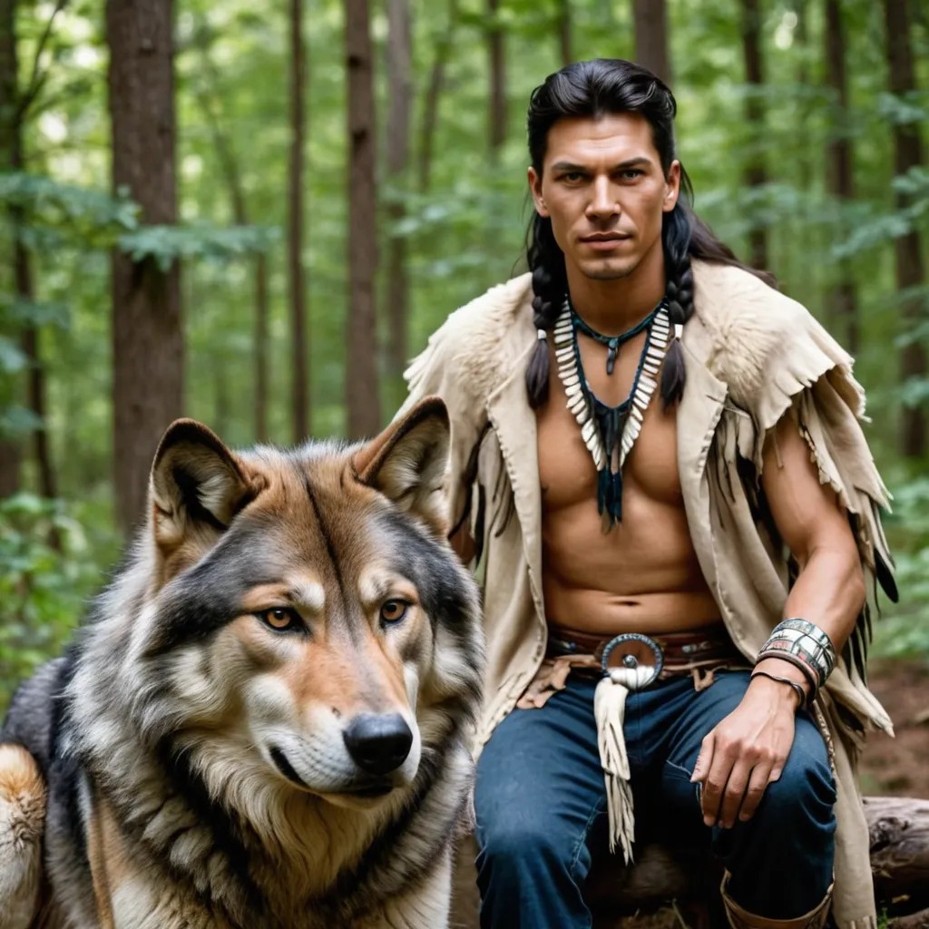 Convert Photo to Native American with a Big Grey Wolf Aside Style (Free ...