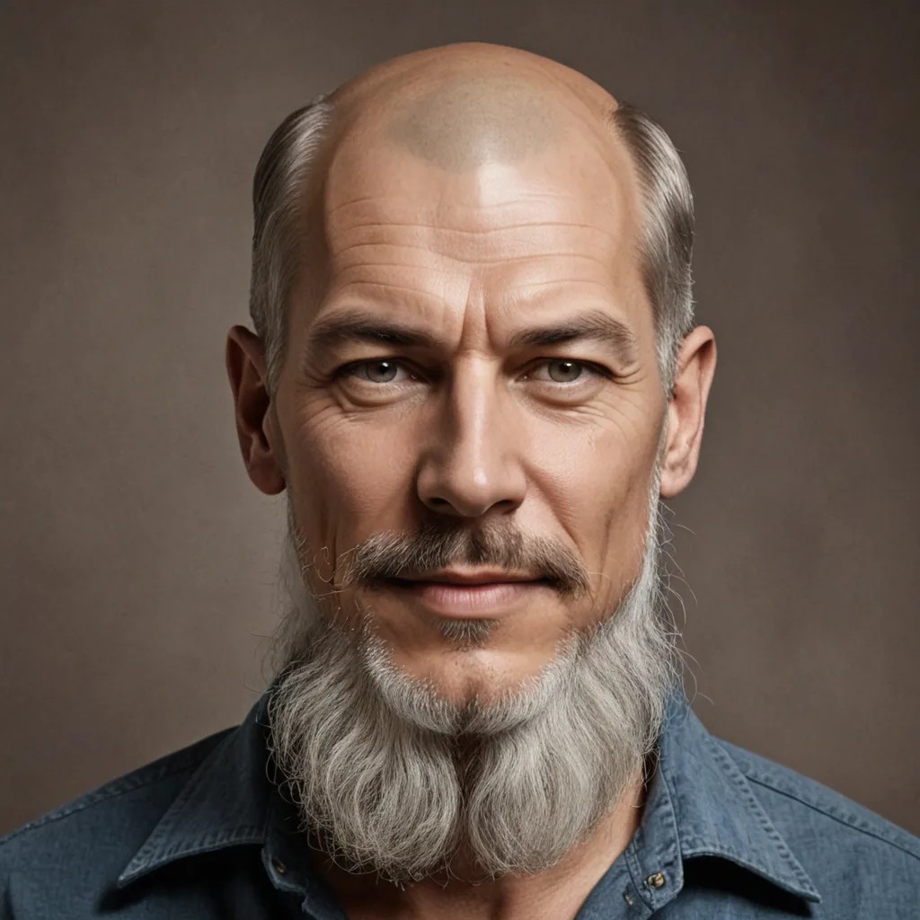 Convert Photo to An old man with a bald head, a long gray beard, and a ...