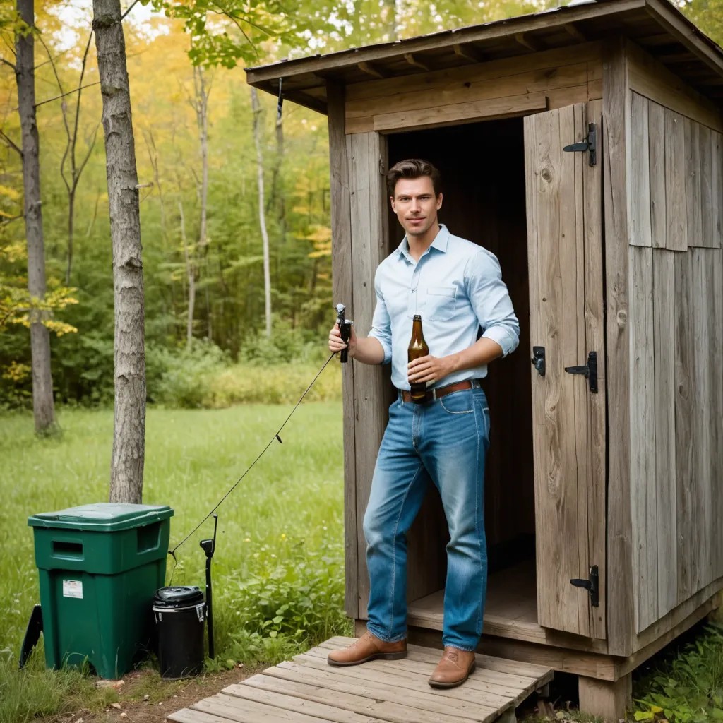 Convert Photo to Standing by an Outhouse Holding a Beer and a Fishing ...