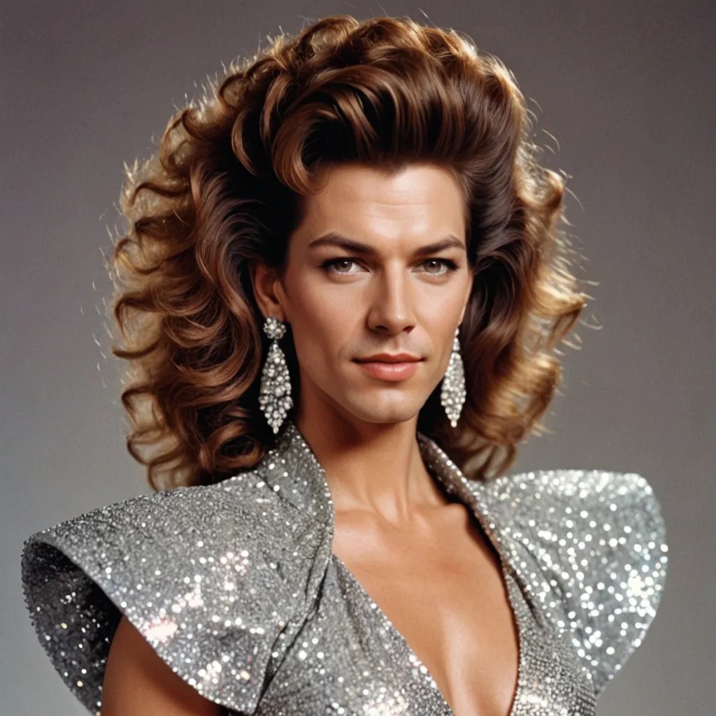 Convert Photo to 50-Year-Old Woman in Sparkly Shot 1980s Dress, Big ...