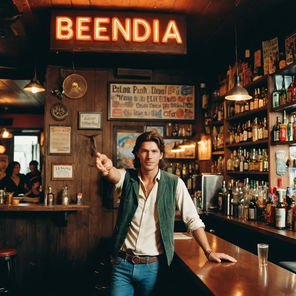 Convert Photo to Hippie Bar Scene with a Sign Above the Bar That Reads ...